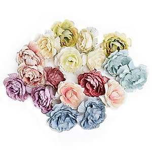 Teensery 24 Pcs Artificial Rose Flower Heads Silk Flower for Wedding Bouquet Decoration Home Decor Party Supplies DIY Crafts, 1.97" (Multicolor)