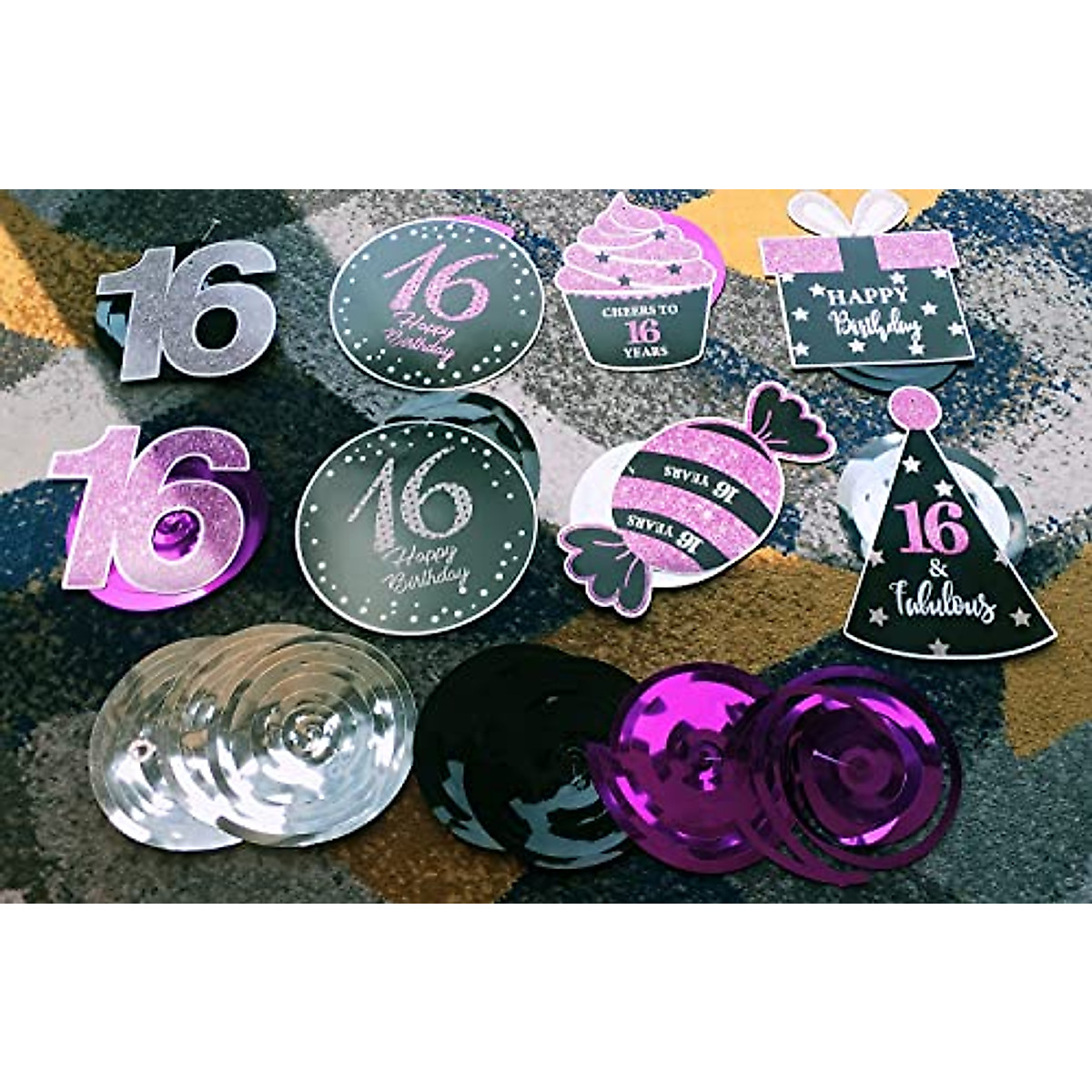 Sweet 16 Birthday Decorations Purple Silver Black for Women/Girl 16th Birthday Party Decoration Purple Silver Black Foil Hanging Swirls Decorations Girl 16th Birthday Party Hanging Decor / Swirls of 15pcs