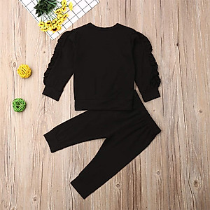 Infant Baby Girl Fall Winter Clothes Outfit Toddler Girl Long Sleeve Ruffle T-Shirt Tops Sweatsuit Pants 2Pcs Sleepwear Pajamas Set (Black, 2-3T)