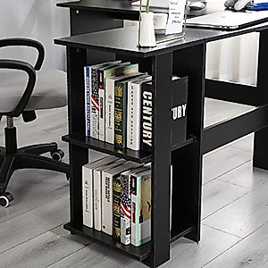 SogesHome Corner Desk L Shaped with Shelf Desk 51.2 x 51.2 inches Large Size Wood Computer Desk Home Office Desk L Desk, Black