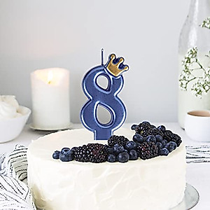 UVTQSSP 3.54 Inches 8th Birthday Candles Blue Number 8 Candles with Golden Crown Cake Topper Decoration for Party Wedding Celebration Reunions Anniversary Party Supplies Kids Adults
