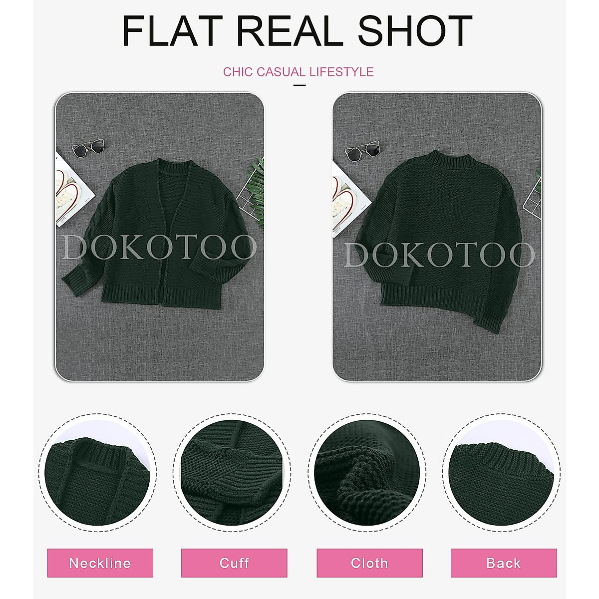 Dokotoo Womens Sweater Cardigans Fashion Ladies Winter Warm Cozy Open Front Pockets Long Sleeve Chunky Warm Cable Knit Cardigan Sweater Pullover Outwear Coat Green XL