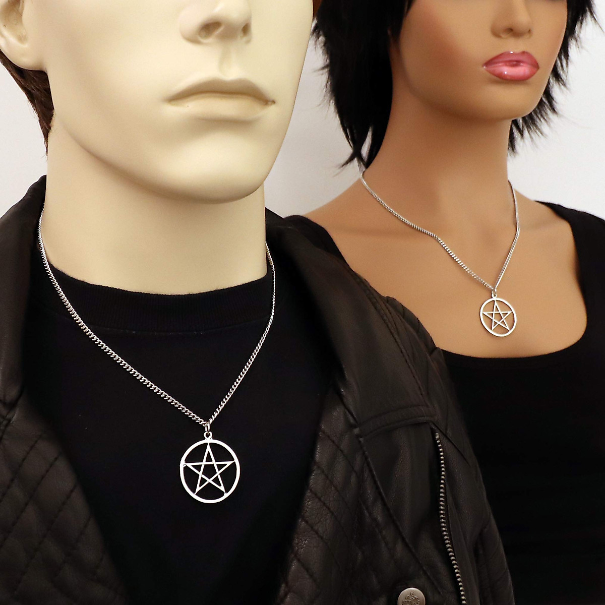 Pentacle Pentagram Polished Silver Finish Medieval Renaissance Pendant Necklace