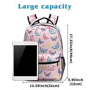 Dacawin Pink Butterfly Backpack for Girls Lightweight Fashion School Bookbag Casual Daypack Backpacks for Teens Kids Toddler
