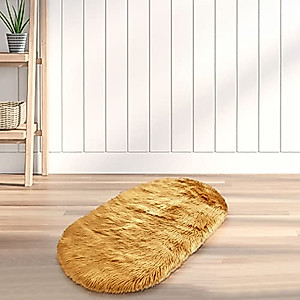 Iseuj Home 23 x 16inch Small Winter Faux Sheepskin Area Rugs Fluffy Artificial Fur Cozy Fuzzy for Bedroom Living Room, Rectangle (Gold)
