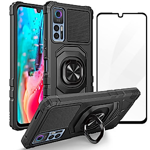 Ailiber for TCL 30 5G Case, TCL 30 Pro Case with Screen Protector, Ring Kickstand for Magnetic Car Mount Military Grade, Heavy Duty Shockproof Protective Phone Cover for TCL 30 5G/TCL 30+-Black