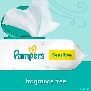 Pampers Sensitive Baby Wipes, Water Based, Hypoallergenic and Unscented, 3 Refill Packs (192 Wipes Total) [Packaging May Vary]