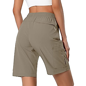 Women's Lightweight Hiking Cargo Shorts Quick Dry Athletic Shorts for Camping Travel Golf with Zipper Pockets Water Resistant Dark Khaki