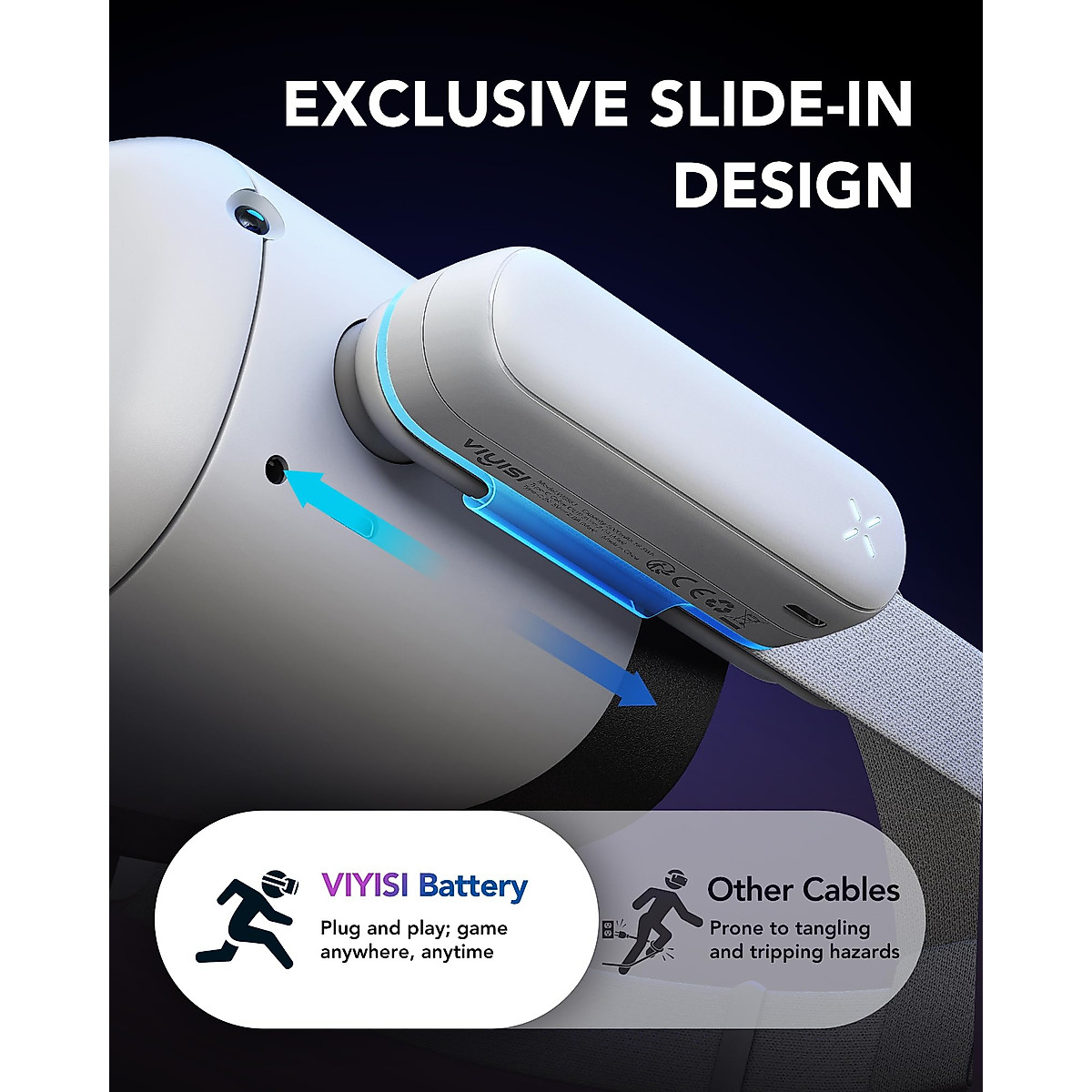 VIYISI Battery Pack for Meta Quest 3/3S and Oculus Quest 2, 5000mAh Extended Battery for Extra 2-4H Playtime, Lightweight VR Charger Accessories Compatible with Oculus Original Strap and Elite Strap