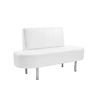LEADZM Waiting Room Bench Seating, Salon Reception Chairs Leather Upholstered Settee with Backrest, Heavy Duty Guest Lobby Chair, Office Beauty Barbershop Furniture, White