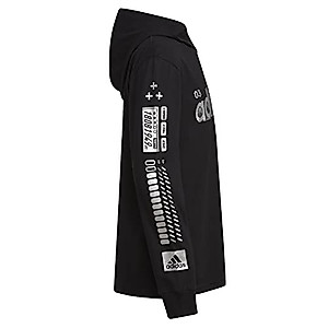 adidas Boys' Long Sleeve Linear Camo Hooded Tee, Black with Silver, Large (14/16)