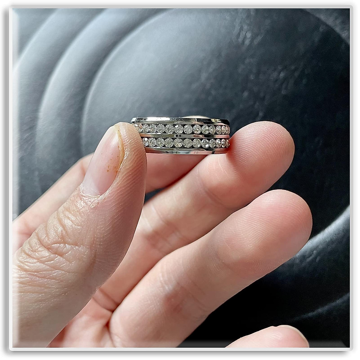 Xusamss Fashion Stainless Steel Double Iced Out Crystal Band Ring(White(10))