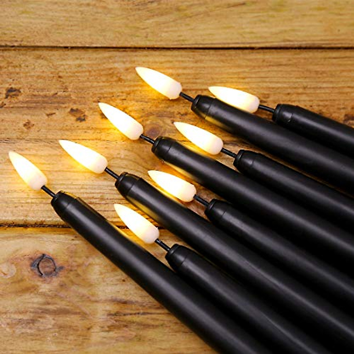 Datomarry Pack of 12 Black Body Flickering Flameless Taper Candles,11 inch Warm White Glow Plastic Battery Powered Realistic Christmas Candles Lights
