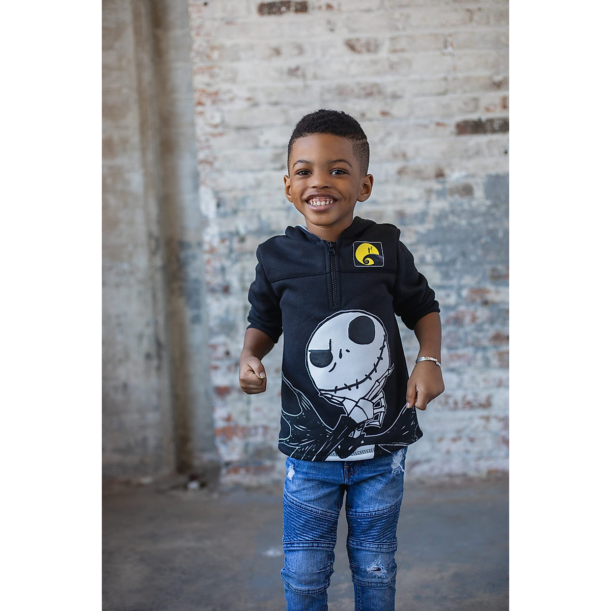 Disney Nightmare Before Christmas Jack Skellington Little Boys Fleece Half Zip Hoodie Black 6