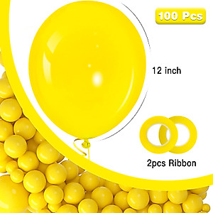 Garma Yellow Balloons 12 inch, 100PCS Yellow Latex Party Balloons for Balloons Arch as Birthday Party, Graduation, Wedding, Baby Shower, Halloween, Christmas Decorations(with Yellow Ribbon)