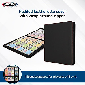 BCW Z-Folio LX Zipper Portfolio - Premium Purple Leatherette 12-Pocket Playset Album - Secure Zipper - 480 Card Capacity - Card Collector's Dream - Card Organizer - Trading Card Storage