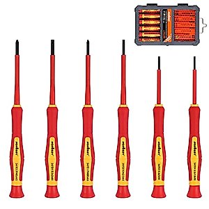 HORUSDY 1000V 6-Piece Mini Insulated Screwdriver Set, Magnetic Tip Mini Electrician Screwdriver Set Slotted(1.8mm,2.0mm2.5mm,3.0mm), Phillips: (PH00, PH0)