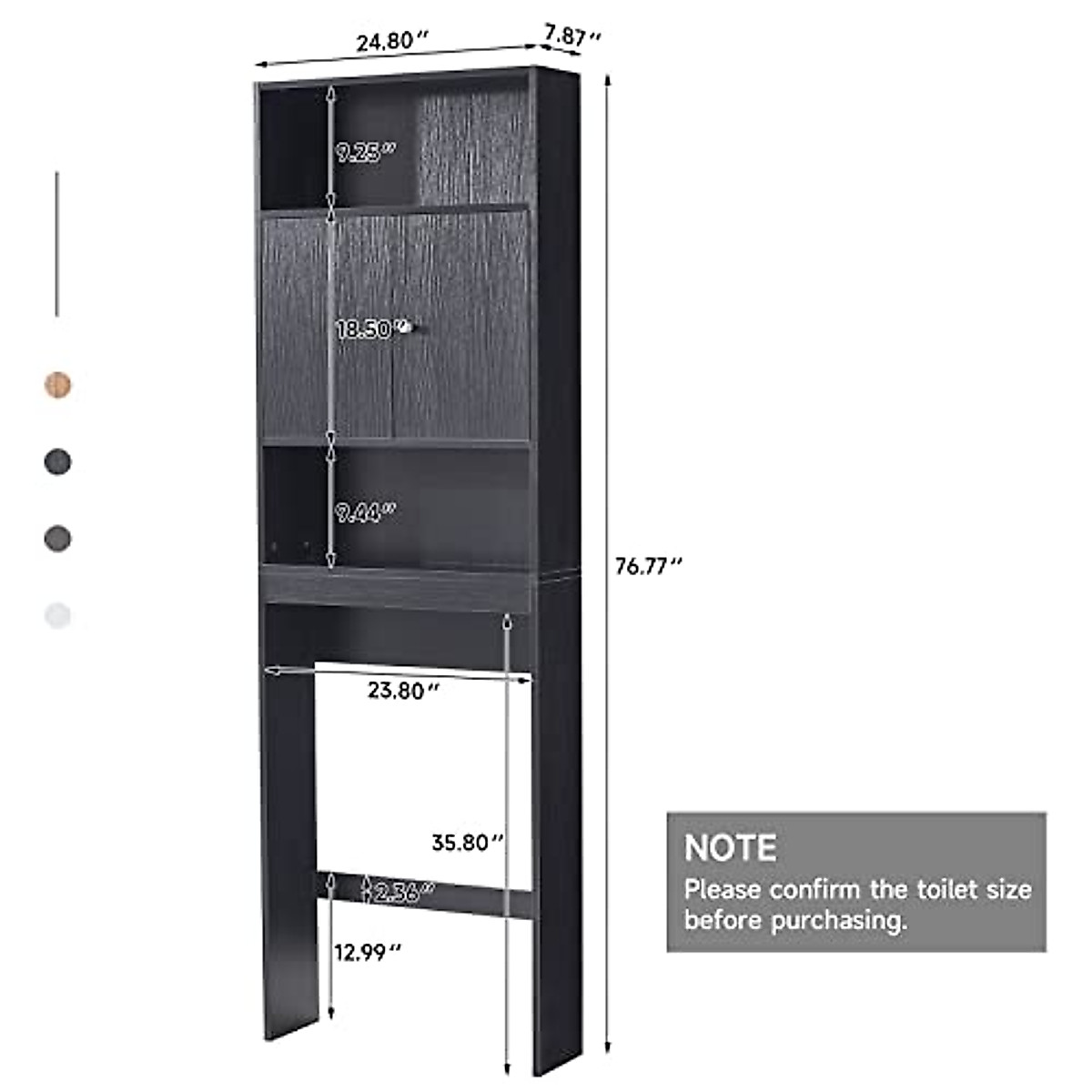 Hcman Over The Toilet Storage Cabinet - 77" H Over Toilet Bathroom Cabinet Organizer with Open Shelves and Double Doors, Black
