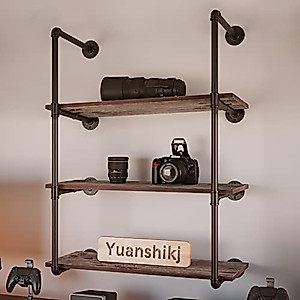 Yuanshikj (42" Tall Industrial Pipe with 31" Solid Wood Shelf/Shevles/Shelving Bookshelf/Bookcase Metal Iron Pipe Rustic Open DIY Display Wall Mounted for Living/Bed/Office Room Decor Storage