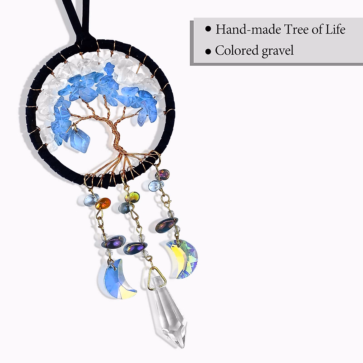 Andiker Car Rear View Mirror Hanging Accessories, Cute Tree of Life Healing Crystals Stone Car Hanging Ornament (Tree)