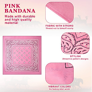 12 Pcs Pink Cowboy Hats with 12 Polyester Bandanas, Western Cowgirl Suede Hats Rodeo Princess Hat for Dress-Up Bachelorette Parties Play Costume