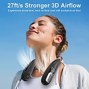 Jolassy Portable Neck Fan, 6000mAh Rechargeable Personal Fans Cooling Wearable Fan, Low Noise 3 Speed Hands Free Fan, Bladeless Fans Design Sports Fan for Indoor & Outdoor(black)