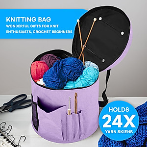 Bins & Things Knitting Bag Yarn Storage - Crochet Bag for Knitting & Crochet Bags with 2 External Pockets - Durable Natural Fabric - Big Capacity Yarn Bag - Puple Yarn Organizers and Storage