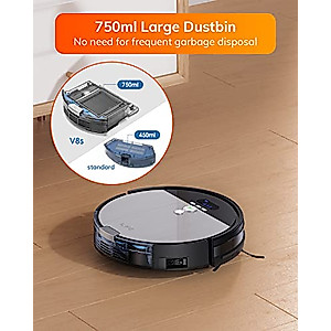ILIFE V8s Robot Vacuum and Mop Combo, Big 750ml Dustbin, Enhanced Suction Inlet, Zigzag Cleaning Path, LCD Display, Schedule, Self-Charging Robot Vacuum Cleaner, Ideal for Hard Floor and Pet Hair.