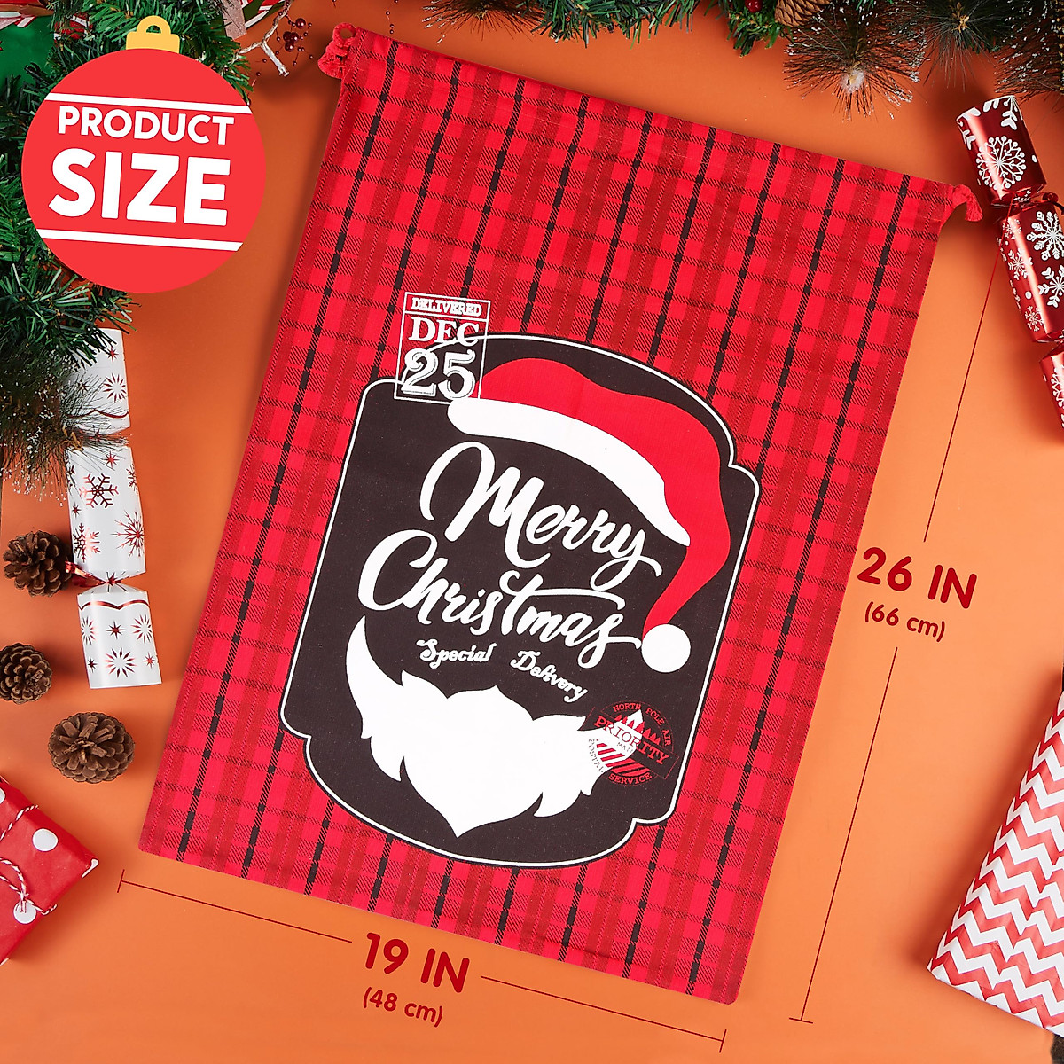 JOYIN 3 Santa Sacks Christmas Canvas Burlap Gift Bags Personalized Storage with Drawstring for Extra Large Xmas Stuffers Presents Bags, Party Favor Decorations