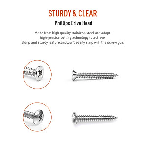 Trivd Frol 550Pcs Self Tapping Screws Assortment Set, M3/M4/M5/M6 304 Stainless Steel Sheet Metal Screws Kit, Phillips Drive Wood Screw Assortment 550Pcs(275pcs Round Head and 275pcs Flat Head)
