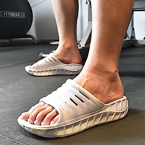 GPOS Mens Sport Recovery Sandals Plantar Fasciitis Arch Support Thick Cushion Slides Sandals Lightweight Comfort Orthotic Open Toe Slippers Camo-BlueWhite Size 9