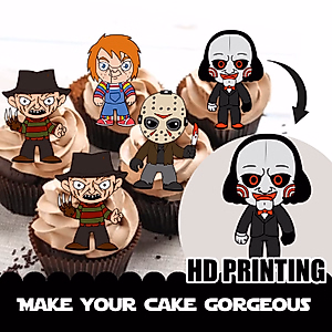 18pcs Glitter Fantasy Horror Manga Dessert Cupcake Topper Halloween Ghost Theme Decor Supplies Boys Girls Happy Birthday Party Decorations