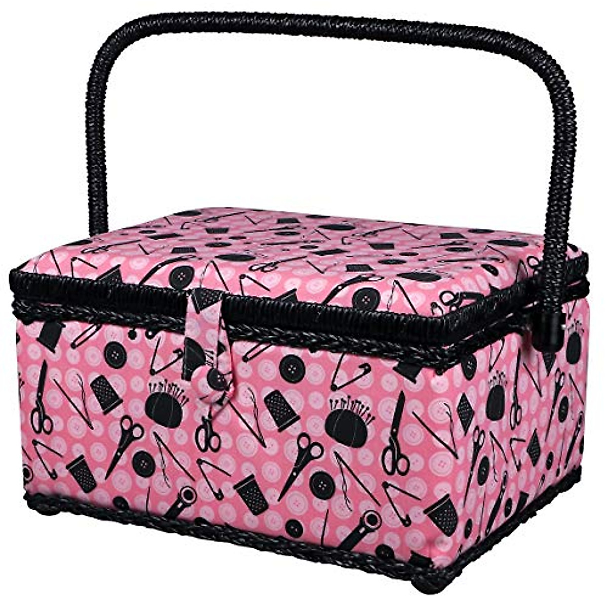 SINGER 07276 Sewing Basket with Sewing Kit Accessories, Pink & Black
