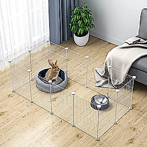 GIMTRR Pet Playpen, White Puppy Fence Portable Small Animals Cage, DIY Wire Dog Playpen Metal Yard Fence for Guinea Pig, Rabbit, Hamster, Kitten, Turtle, Hedgehog, Indoor Outdoor