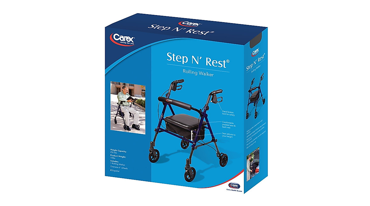 Carex Step 'N Rest Aluminum Rollator Walker for Seniors - Lightweight ...
