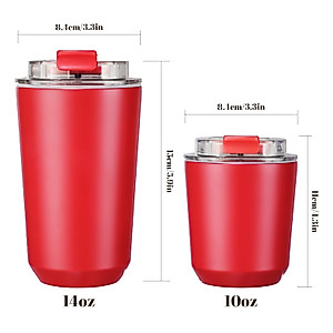 Puraville Insulated Tumblers with Lid, 10 oz Travel Coffee Mug Stainless Steel Vacuum Thermos Cup,10/14 oz Leak Proof Reusable Double Walled Coffee Tumbler for Iced and Hot Drinks,Red