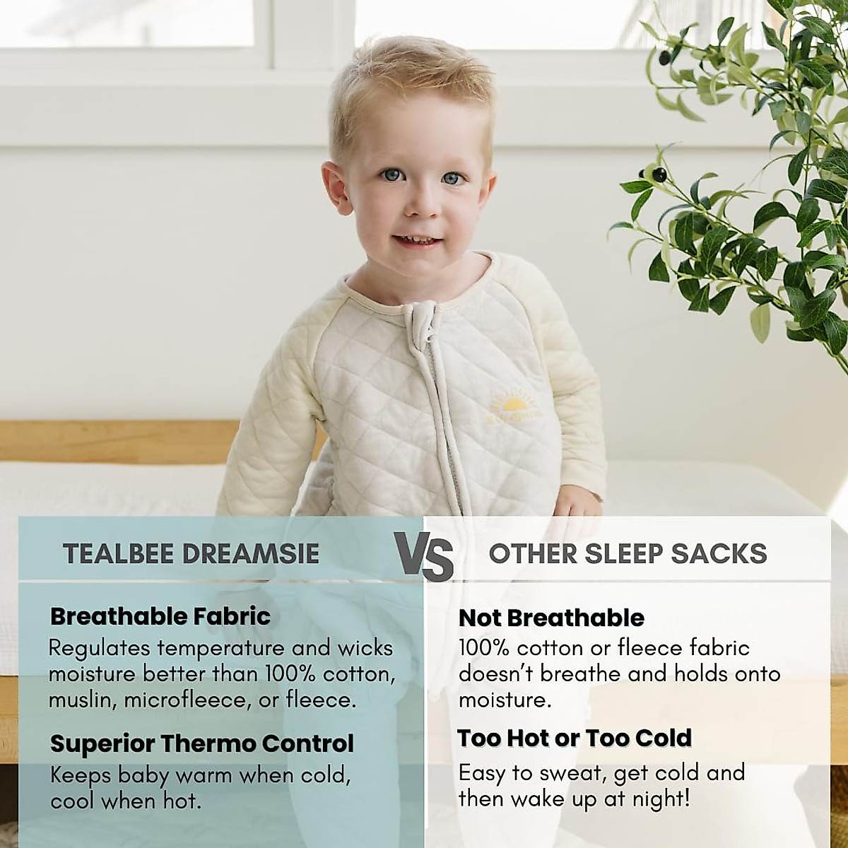 Tealbee Dreamsie: Toddler Sleep Sack with Long Sleeves and Footies 12m-2T - 1.2 TOG All Season Baby Wearable Blanket for Walkers - Rayon made from Bamboo, Organic Cotton Sleep Bag feet - Sunshine