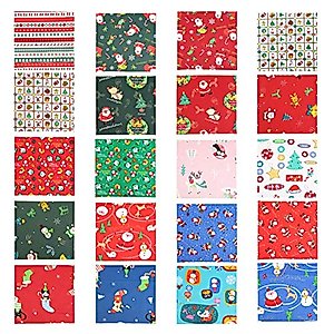 SEWACC 20pcs Precut for Supplies Quilting Inch Themed Christmas Project Wreath DIY Fat Quarters Home Printing Pattern Fabrics Scrapbooking Bundles Scraps Wrapper Holiday Party Style Art