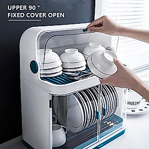 Gdrasuya10 2 Tier Dish Drying Rack Modern Houseware Dish Organizer Cutlery Drainer with Lid Cover Detachable Drip Tray Storage Box Basket for Kitchen Organizing Storage Holder