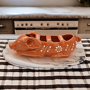 Traditional Portuguese Clay Terracotta Sleeping Pig Sausage Roaster, Made in Portugal Pottery