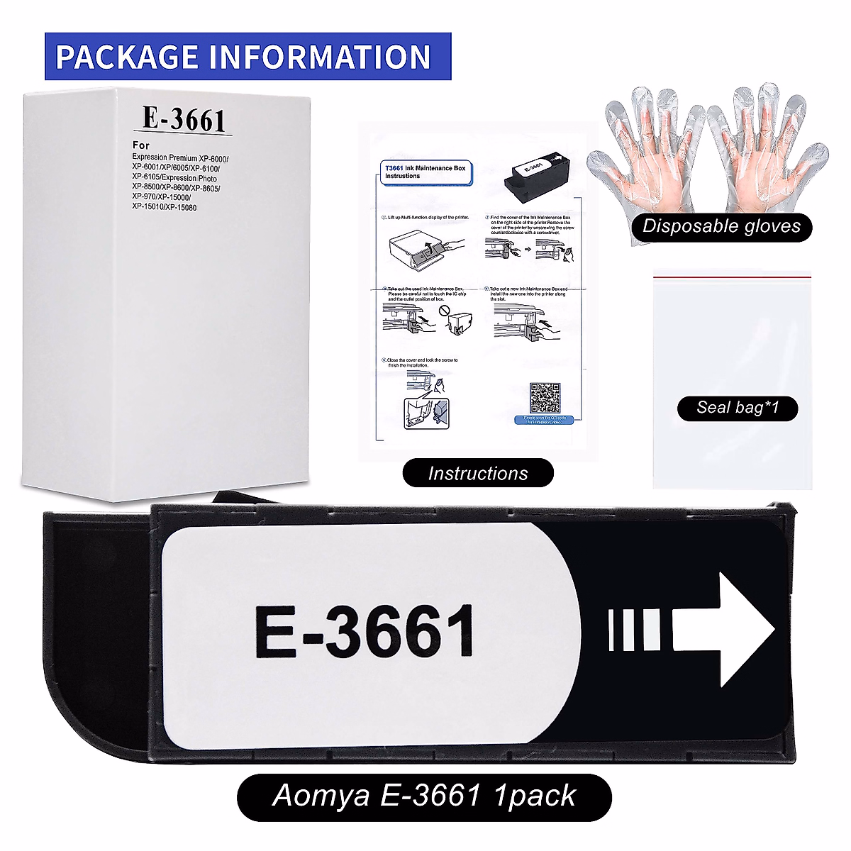 Aomya T366 T366100 T3661 Maintenance Box for XP-15000 XP-6000 XP-6100 XP-970 XP-8500 XP-8600 XP-8700 Expression Premium Photo Printer