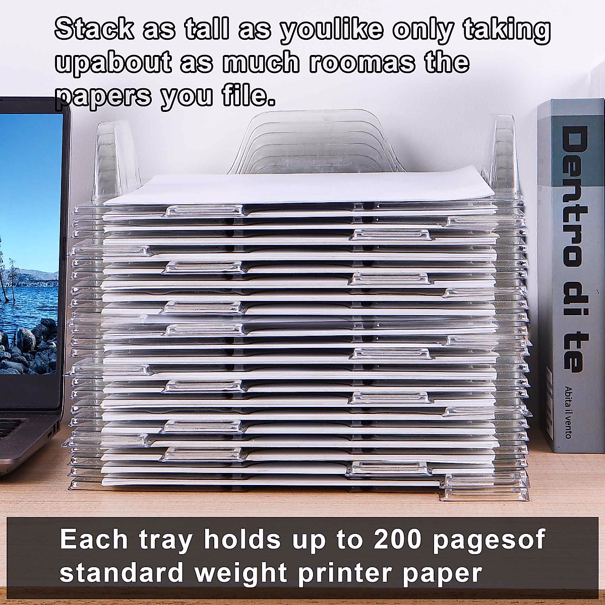 AUKUS Stackable Paper Organizers - Durable and Sturdy File Trays for Desk, Transparent Design - Ideal for Office, School, Home - A4 Size, 24 Pack