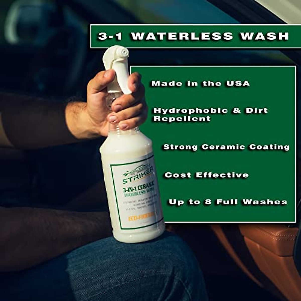 Striker 3-in-1 Ceramic Waterless Car Wash and Protective Coating. Advanced Eco-Friendly Spot Free Cleaning and Detailer Spray – 32 fl. oz.
