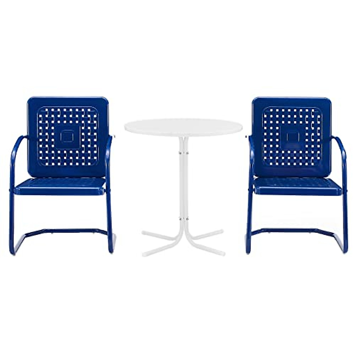 Crosley Furniture Bates 3-Piece Outdoor Bistro Set, Retro Metal Patio Table and Chairs for Dining, Porch, Navy Gloss