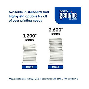 Brother Genuine TN420 2-Pack Standard Yield Black Toner Cartridge with approximately 1,200 page yield/cartridge