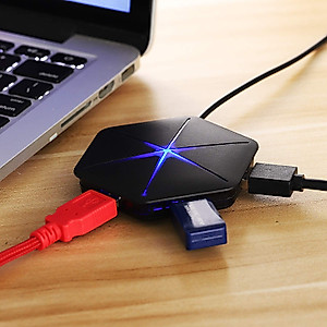 MefeCoorel USB Hub 6-Port USB 2.0 Hub USB Extension Cable Blue LEDs Extra USB Ports for Devices Such as PS4 Mac PC Laptop Computer Desktop