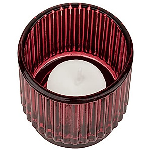 Koyal Wholesale Ribbed Glass Votive Holders (Burgundy, 6)