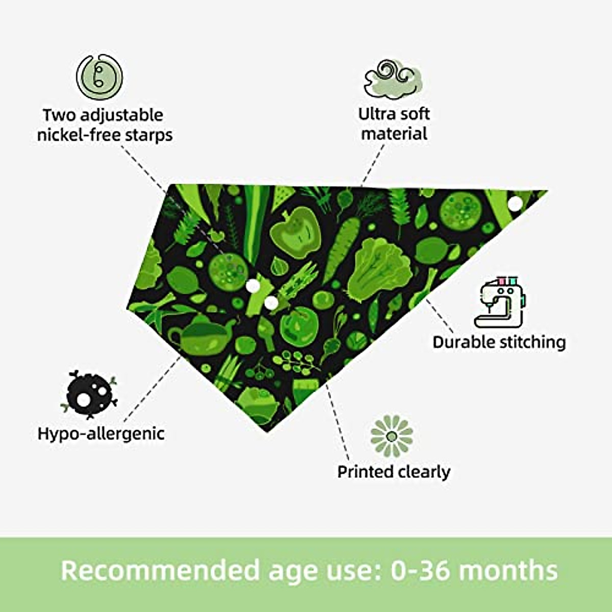Augenstern Cotton Baby Bibs Green Vegetables Pattern Baby Bandana Drool Bibs Teething Food Bib
