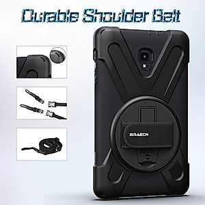 BRAECNstock for Samsung Galaxy Tab A 8.0 2017 Case (SM-T380/T385) Heavy Duty Shockproof Silicone Case with 360° Rotatable Stand&Hand Strap Shoulder Strap Galaxy Tab A SM-T380 Tablet Case Kids - Black