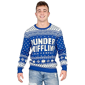 Ripple Junction The Office Dunder Mifflin Blue Ugly Christmas Sweater (XX-Large)